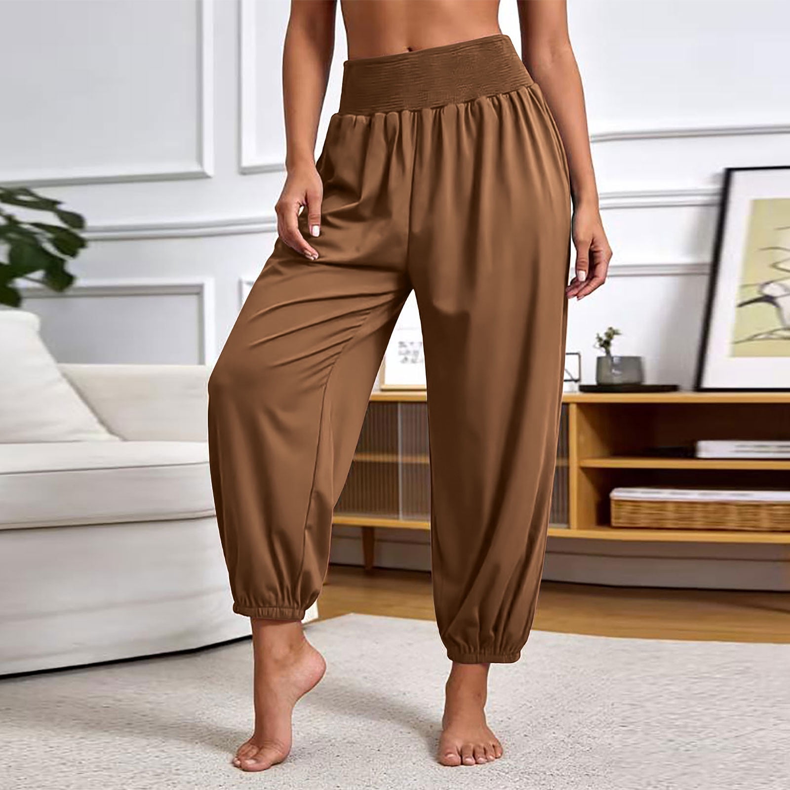 Cagogo Women Plus Size Elastic Waist Flowy Harem Pants Long Casual ...