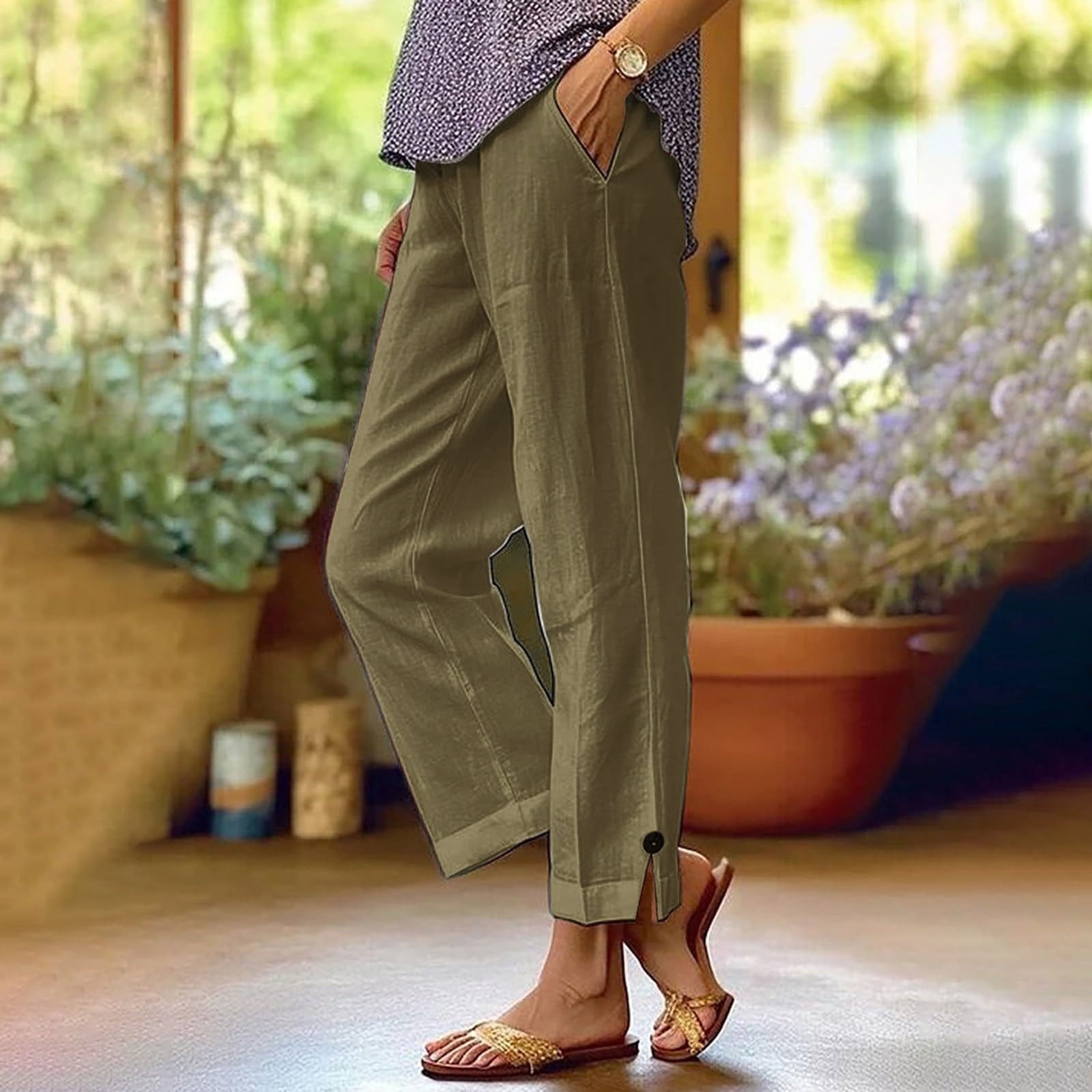 Cagogo Women Plus Size Straight Leg Mid Rise Trousers with Pockets ...