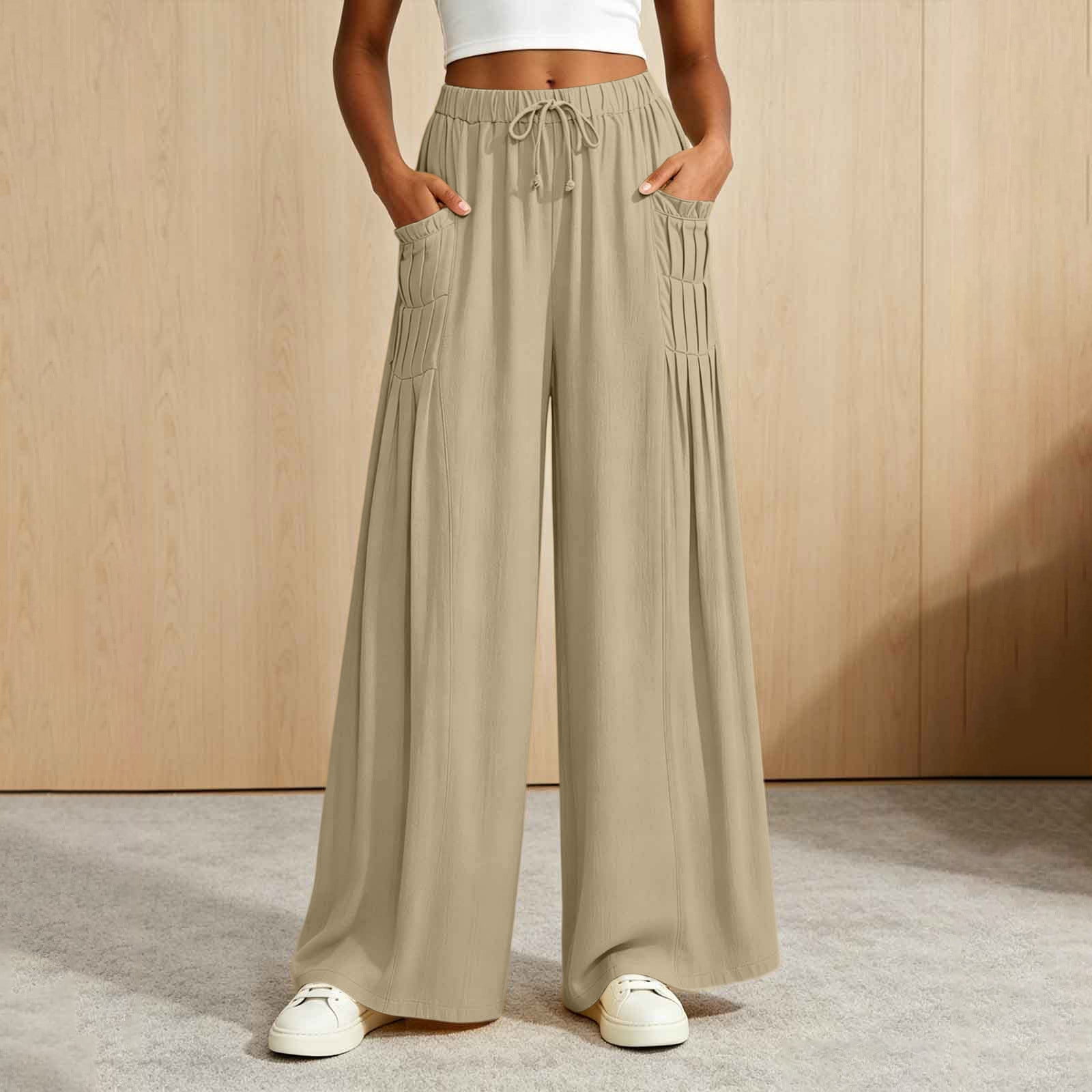Cagogo Women Plus Size Wide Leg Elastic Waist Lounge Pants with Pockets ...