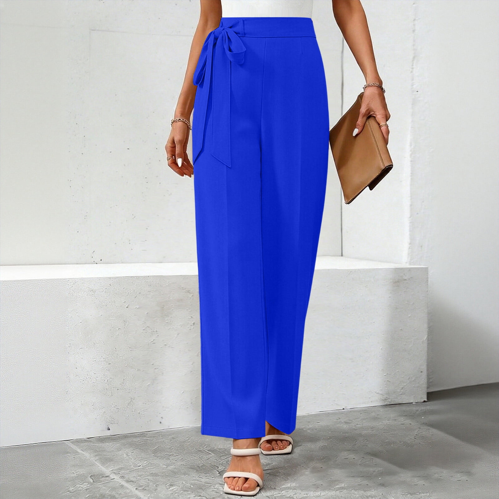 Cagogo Women Plus Size Wide Leg High Waisted Flowy Pants Solid Elegant ...