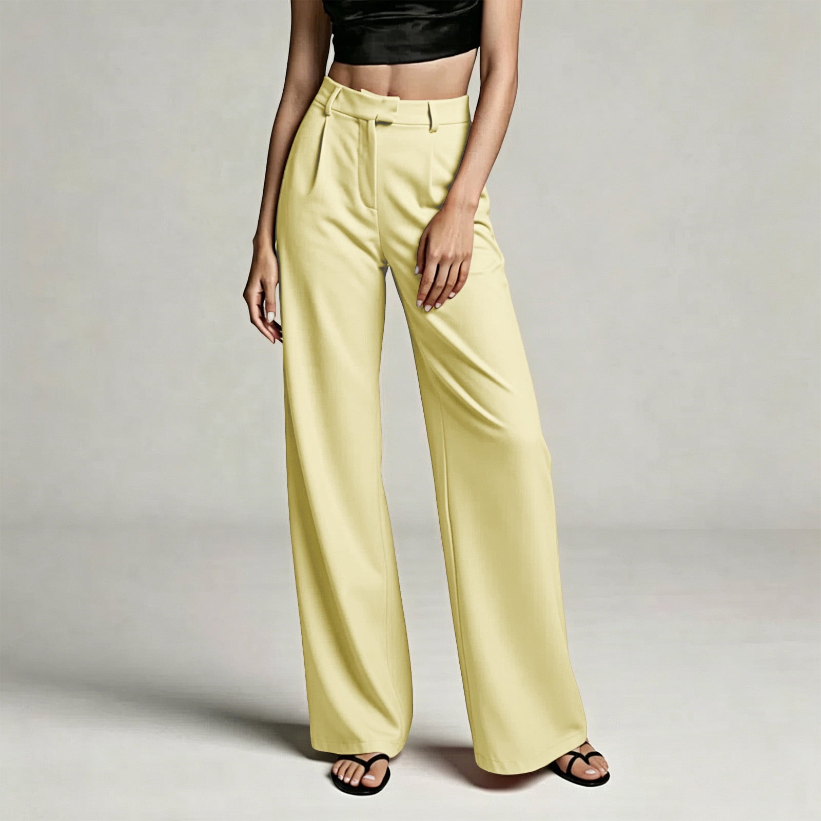 Cagogo Women Plus Size Wide Leg High Waisted Flowy Pants Summer Casual ...