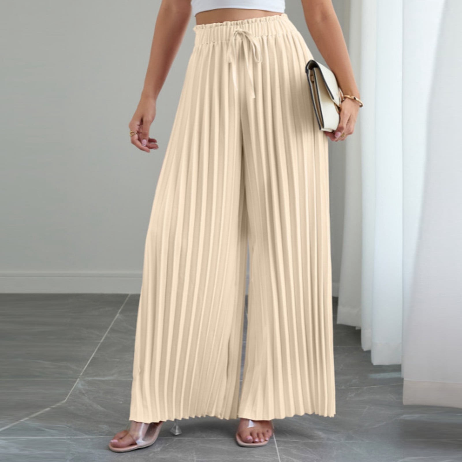 Cagogo Women Wide Leg High Waisted Pleated Casual Lounge Pants Long ...