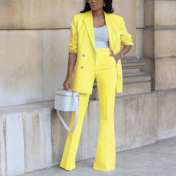Cagogo Women's 2 Piece Blazer Set Casual Wide Leg Pants Matching Lounge ...