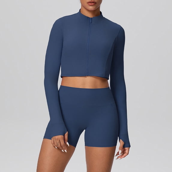 Cagogo Women's 2 Piece Lounge Set High Neck Long Sleeve Crop Top ...