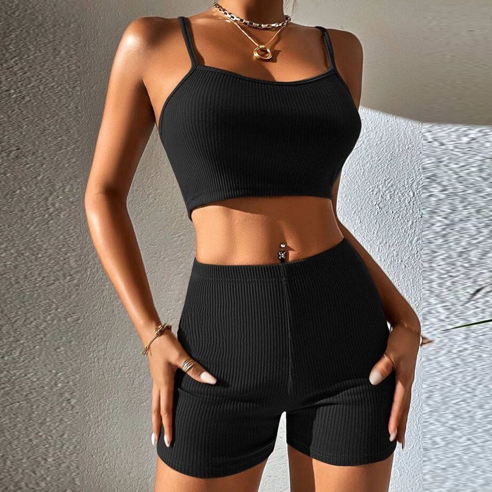 Cagogo Women's 2 Piece Outfits Sleeveless Crop Top Shorts Set Casual ...