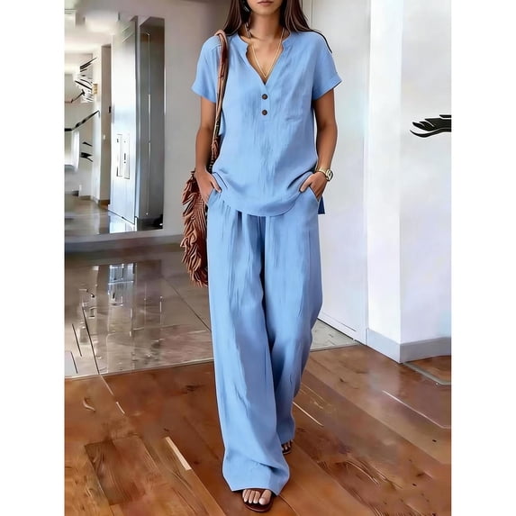 Cagogo Women's 2 Piece Set Casual Summer Cruise Outfits Loose V Neck ...
