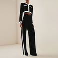 Cagogo Women's 2 Piece Set Collared Long Sleeve Crop Top Wide Leg Pants ...