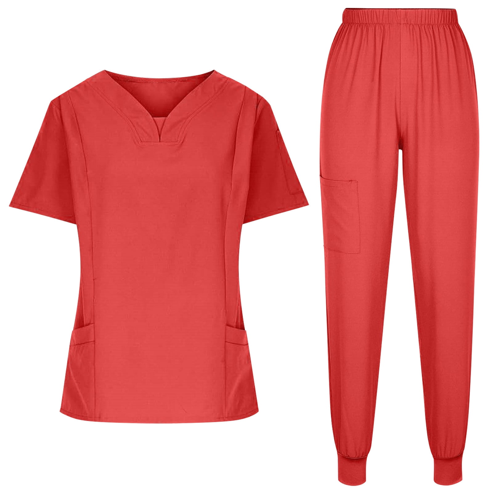 Cagogo Women's 2 Piece Short Sleeve V Neck T-Shirt Set Elastic Waisted ...