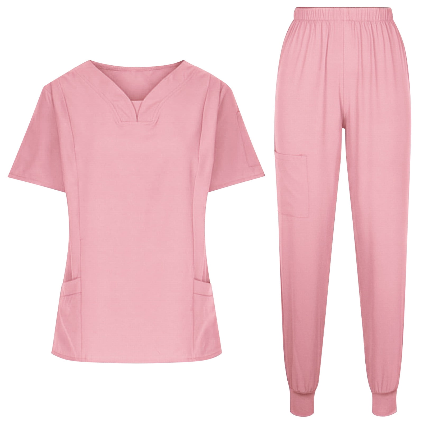 Cagogo Women's 2 Piece Short Sleeve V Neck T-Shirt Set Elastic Waisted ...