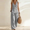 Cagogo Women's 2 Piece Summer Set V Neck Sleeveless Suit Pants Wide Leg ...