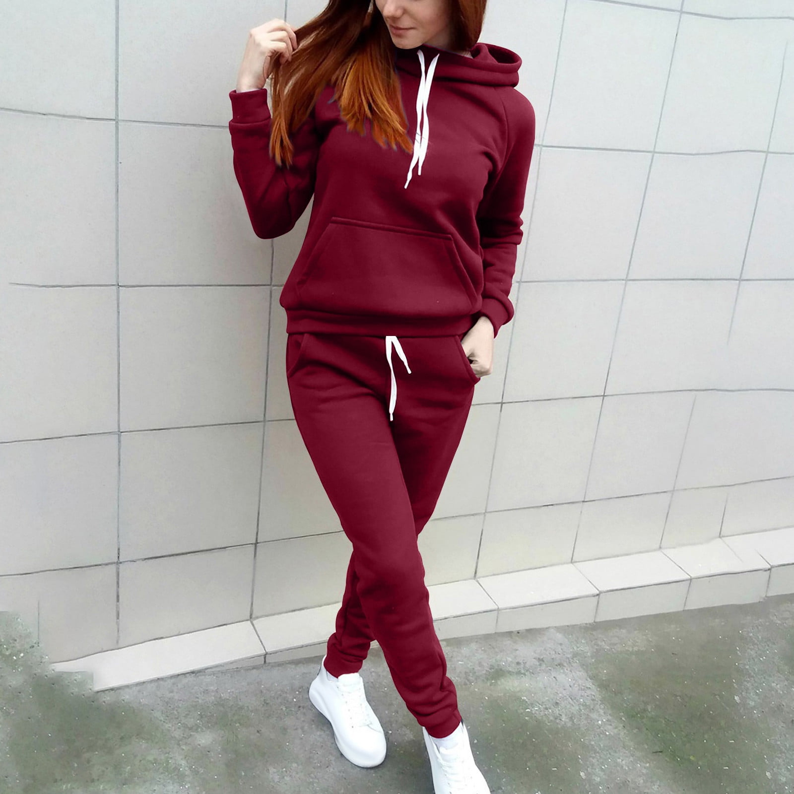 Cagogo Women's 2 Piece Sweatsuit Set Casual Long Sleeve Hoodie Elastic ...