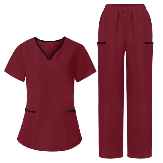 Cagogo Women's 2 Piece V Neck Short Sleeve Tshirt Wide Leg Pocket Pants ...
