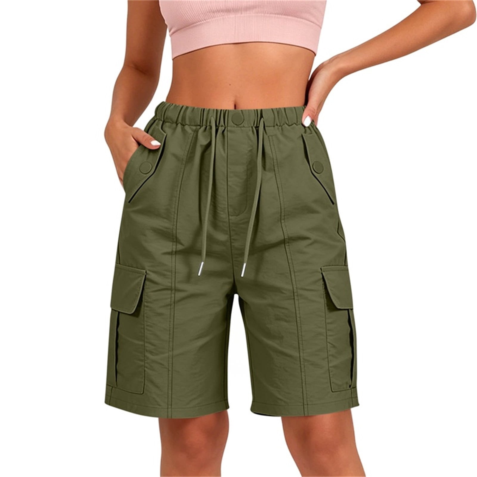 Cagogo Women's Cargo Drawstring Loose Shorts Solid Casual Hiking Shorts ...