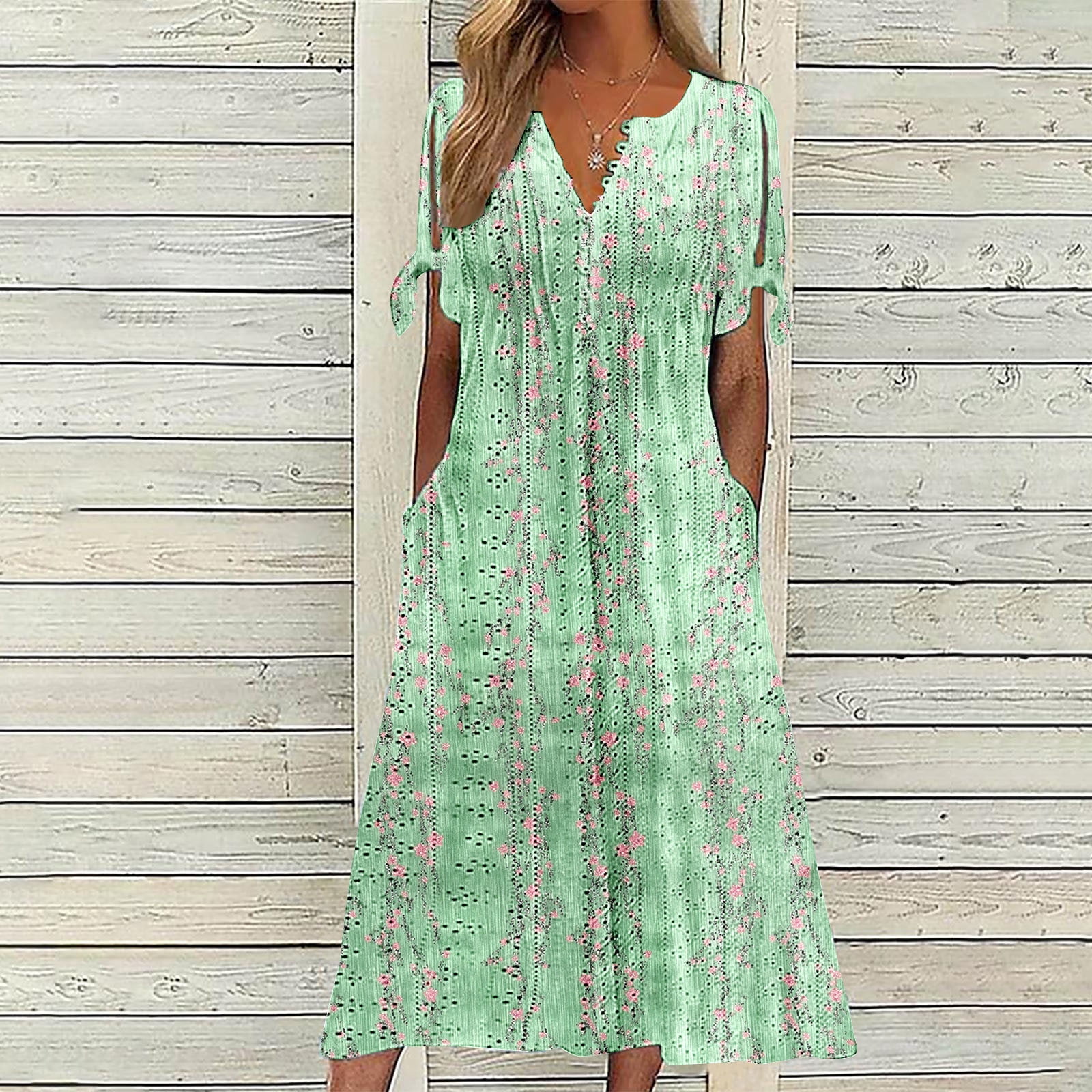 Cagogo Women's Casual Flowy Swing Pleated Lace Eyelet Embroidery Maxi ...