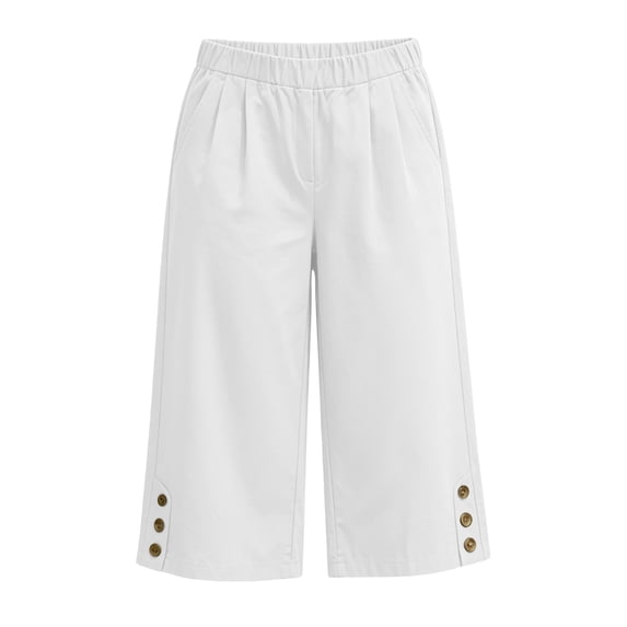 Cagogo Women's Elastic Waist Capri Pants with Pockets Casual Loose Fit ...