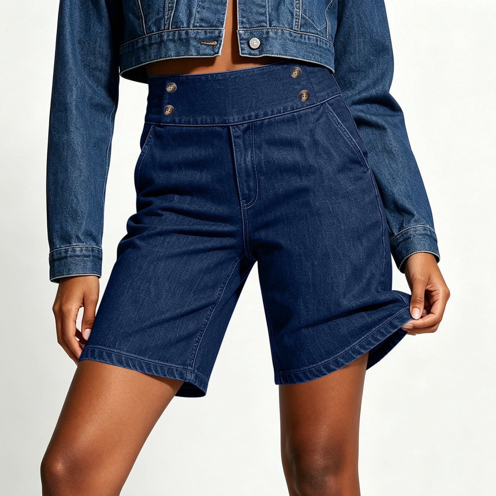 Cagogo Women's High Waisted Flowy Jeans Shorts Solid Casual Basic ...