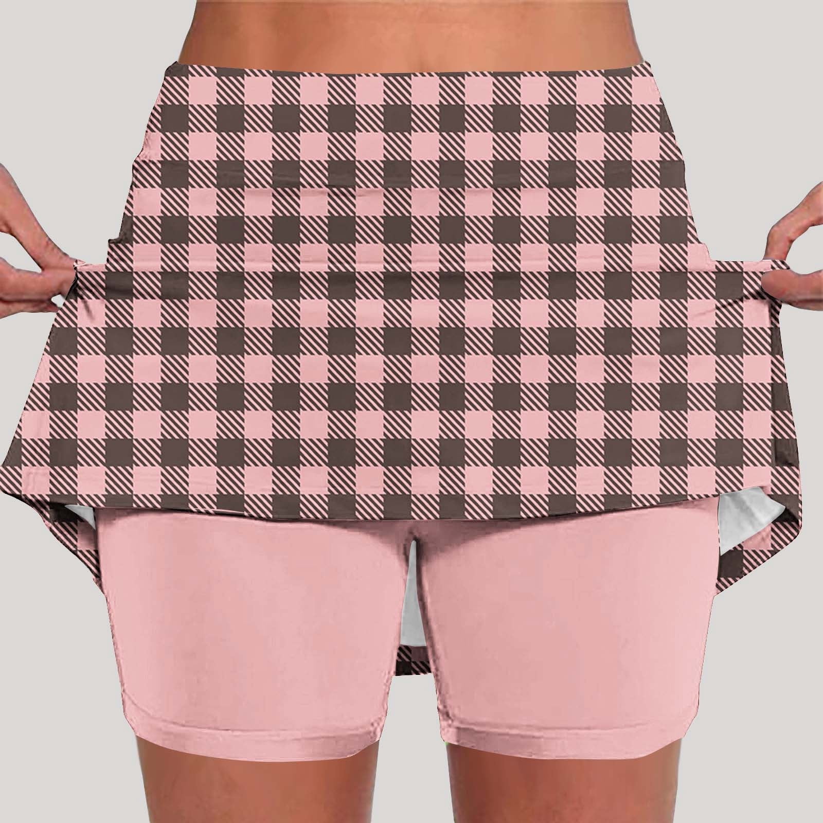 Cagogo Women's High Waisted Plaid Mini Skirt Shorts Active Sporty ...