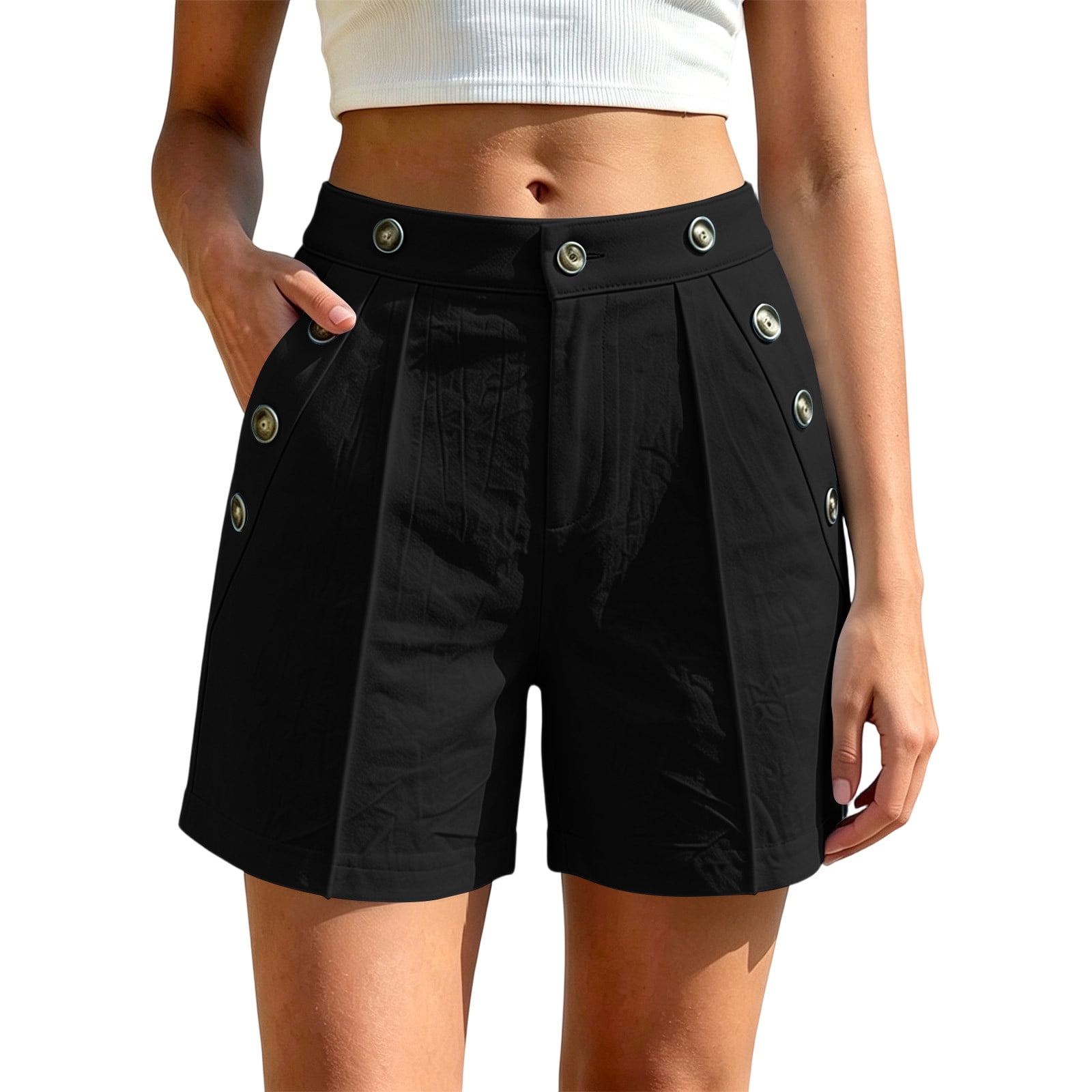 Cagogo Women's High Waisted Shorts with Pockets Button Casual Solid ...