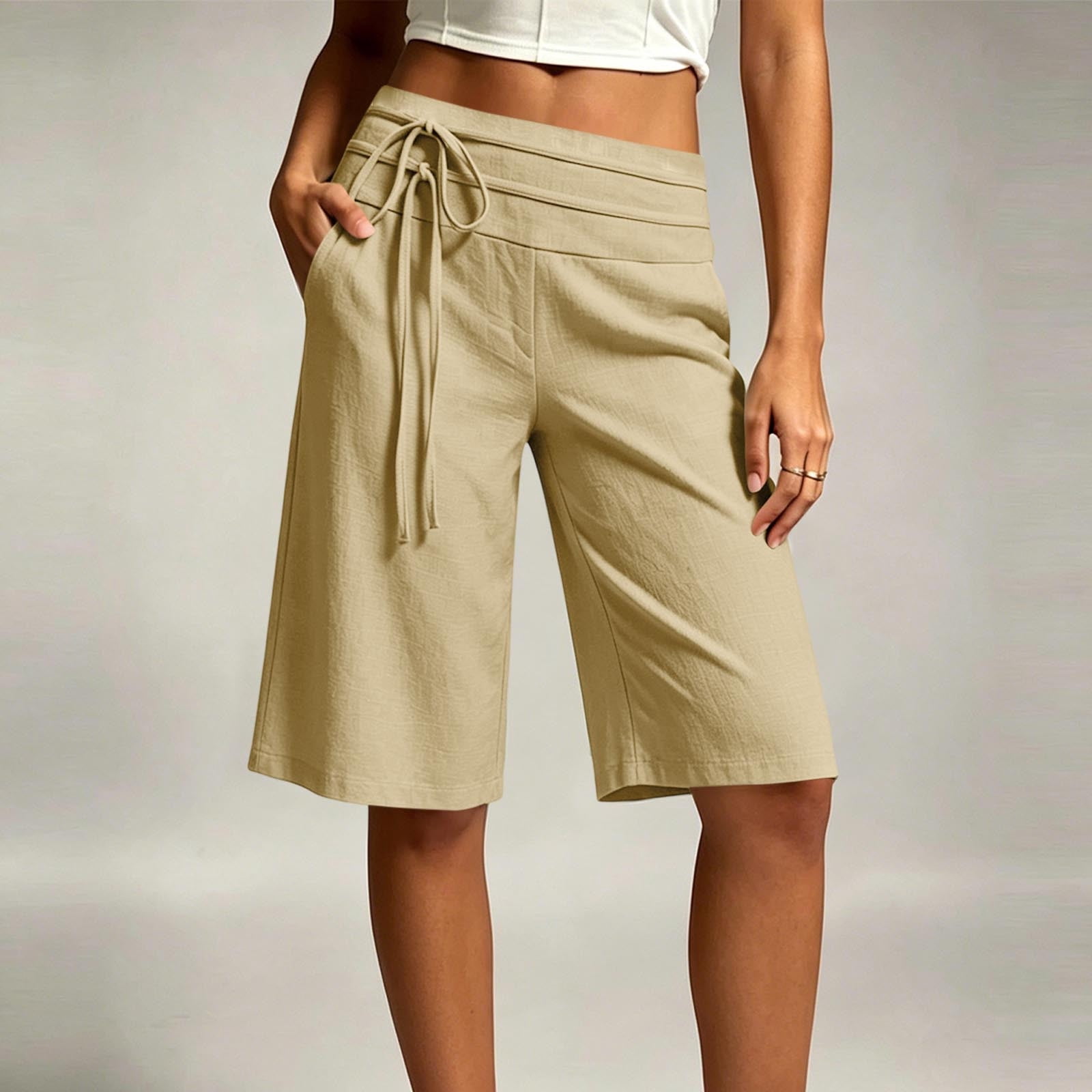Cagogo Women's High Waisted Straight Leg Capri Pants with Pockets Solid ...