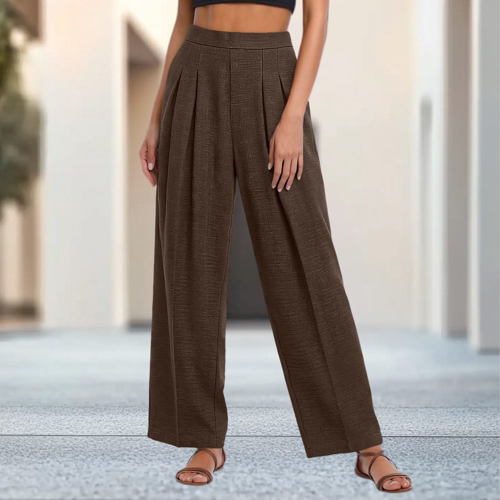 Cagogo Women's High Waisted Wide Leg Pleated Palazzo Pants Summer ...