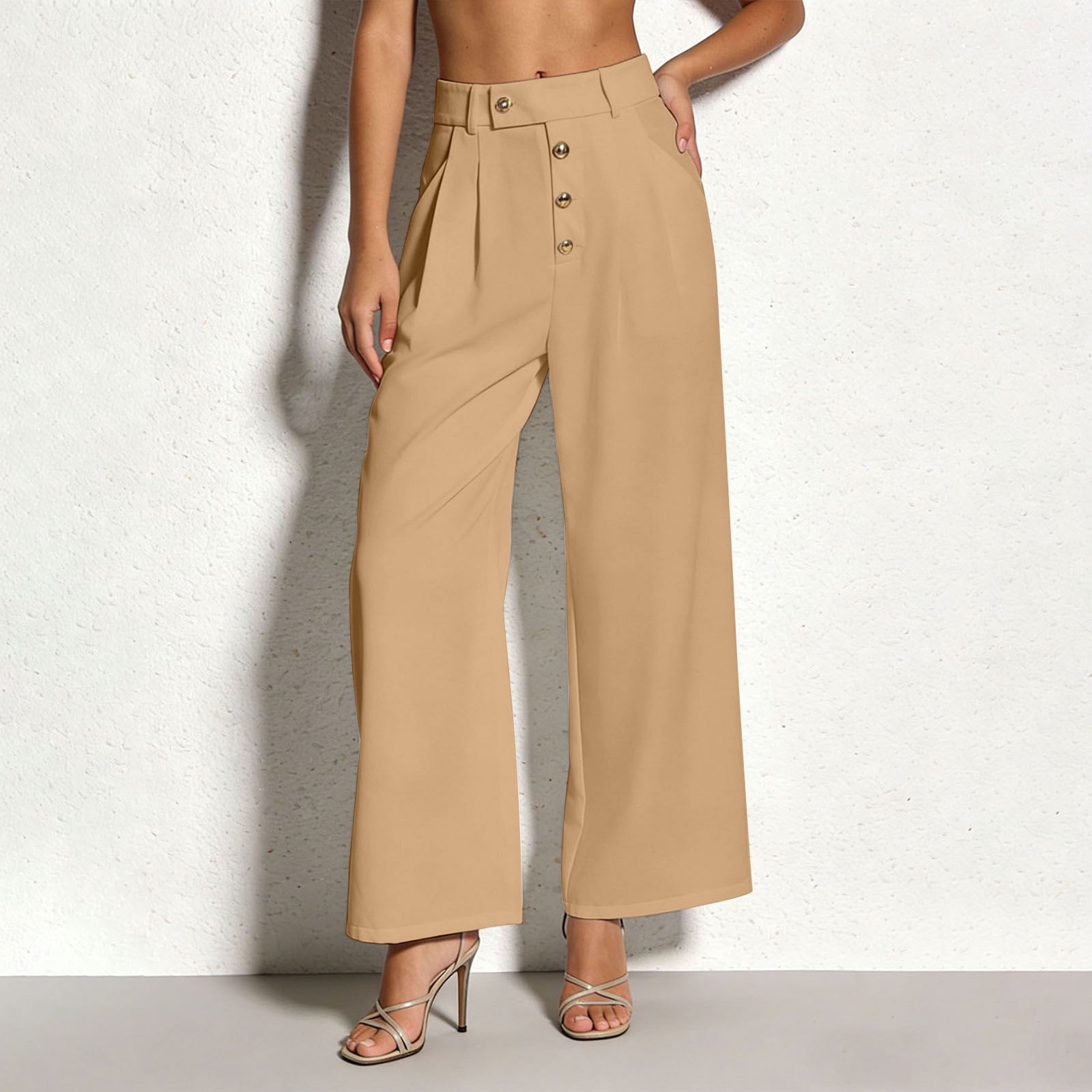 Cagogo Women's High Waisted Wide Leg Trousers with Pockets Casual Loose ...