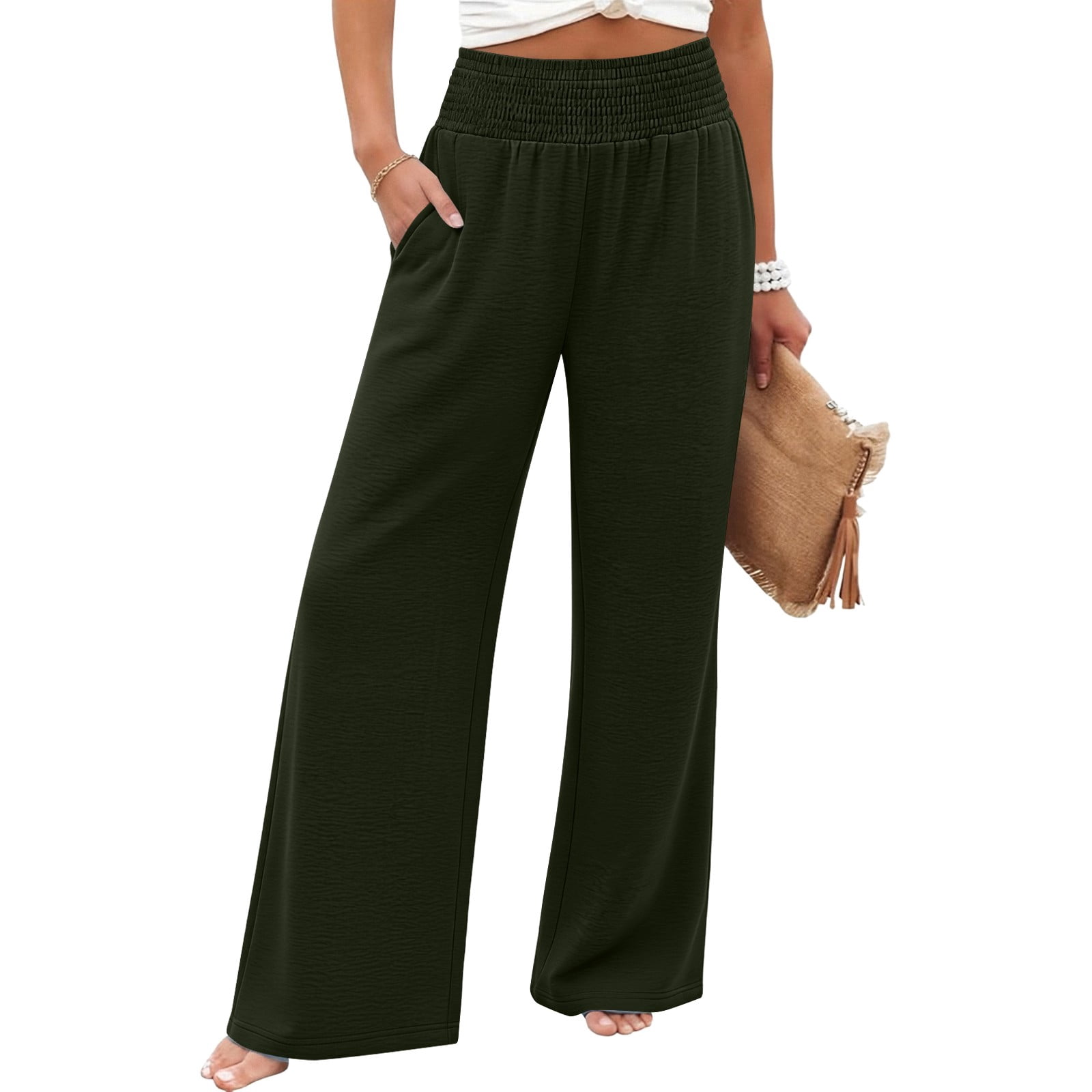 Cagogo Women's High Waisted Wide Leg Trousers with Pockets Solid Casual ...