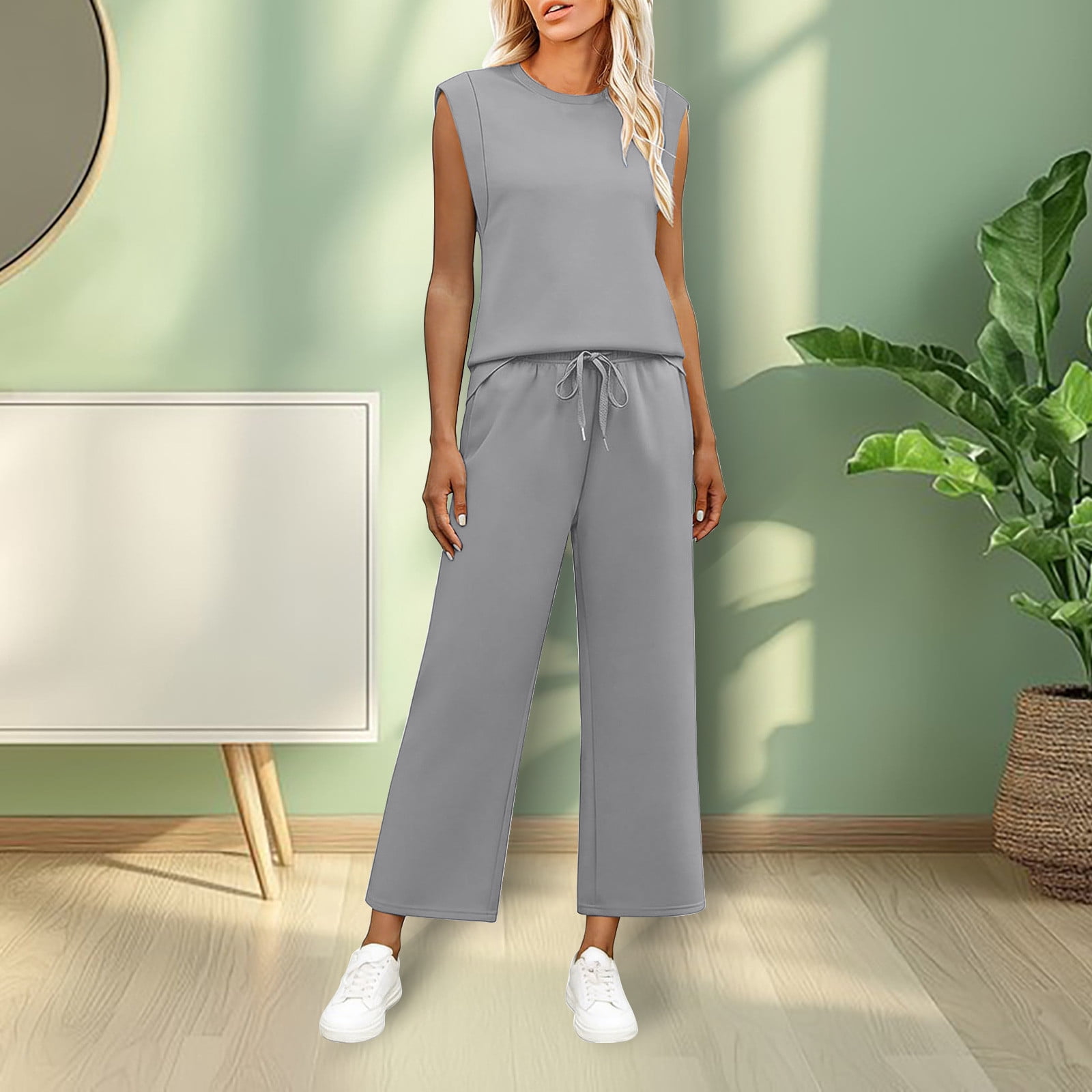 Cagogo Women's Plus Size 2 Piece Tank Top Set Casual Loose Round Neck ...