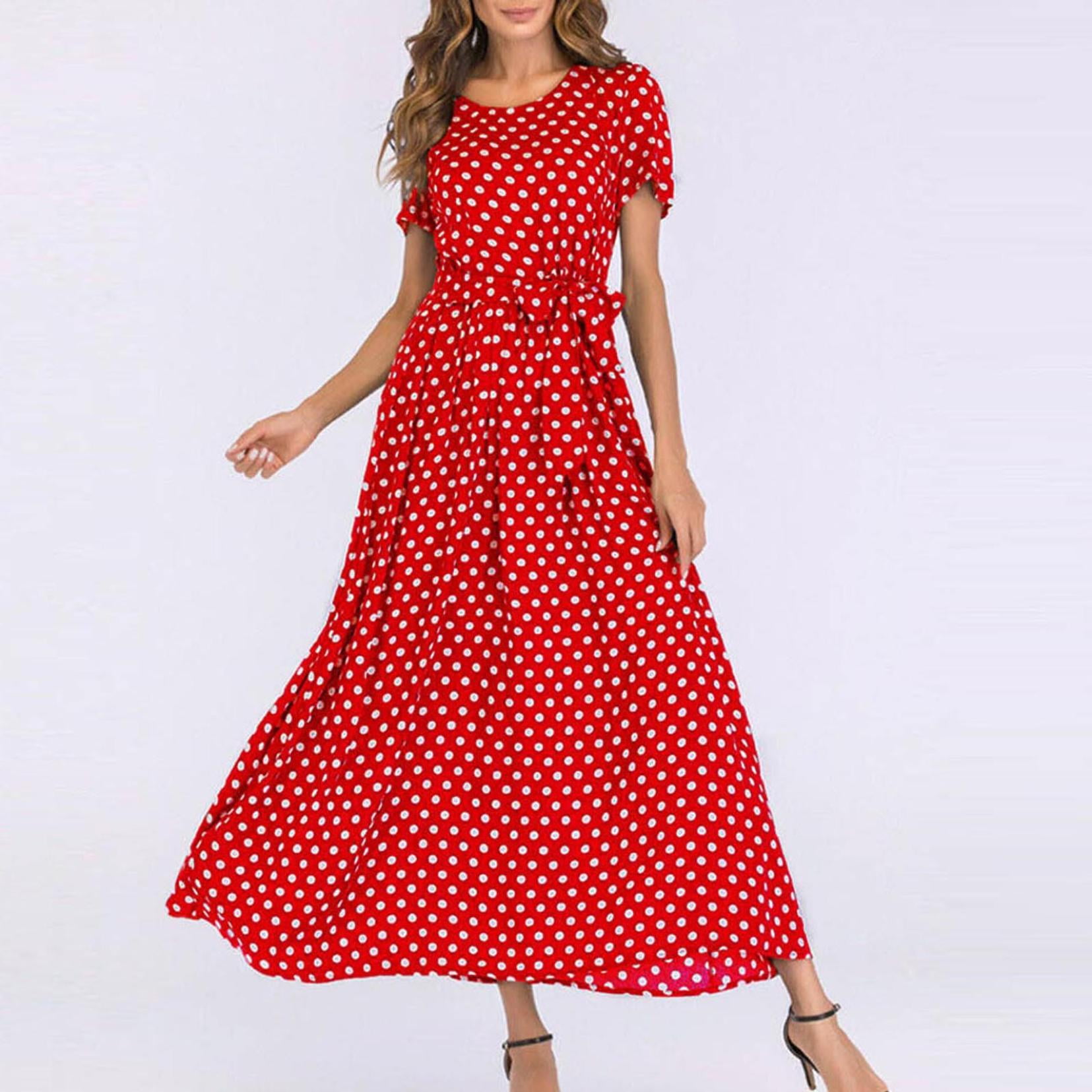 Cagogo Women's Plus Size Polka Dots Flowy Swing Aline Empire Waist Maxi ...