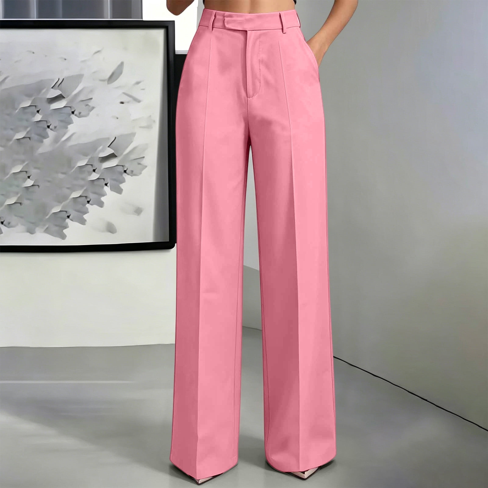 Cagogo Women's Plus Size Wide Leg High Waisted Trousers with Pockets ...
