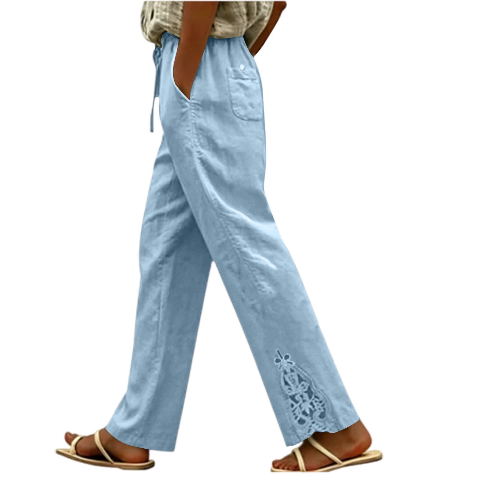 Cagogo Women's Straight Leg Trousers Elastic Waist Pants with Pockets ...