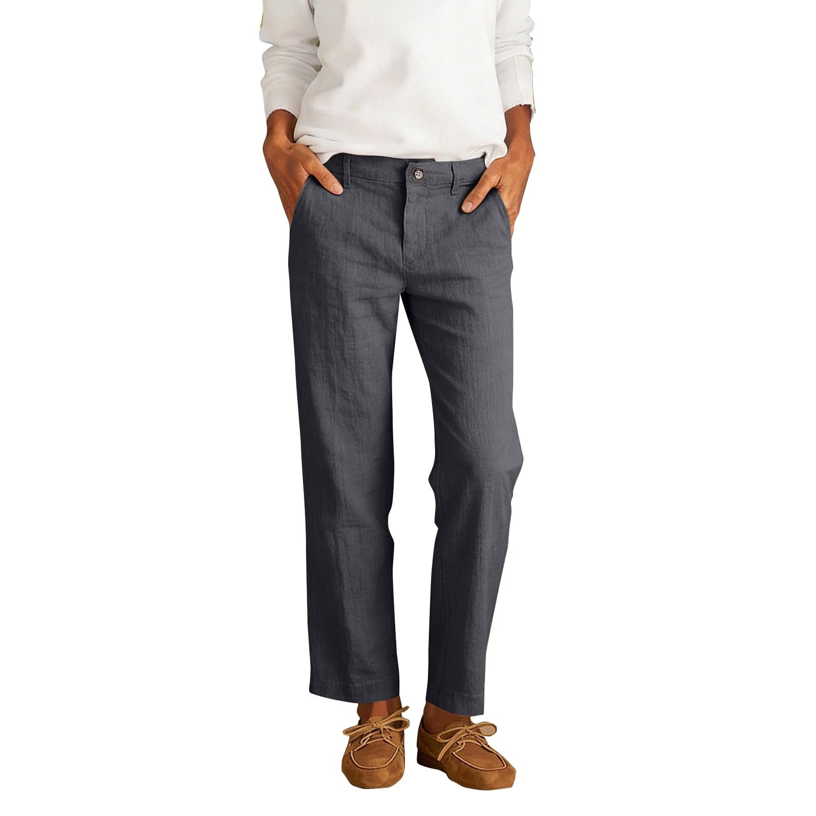 Cagogo Women's Straight Mid Rise Trousers with Pockets Casual Regular ...