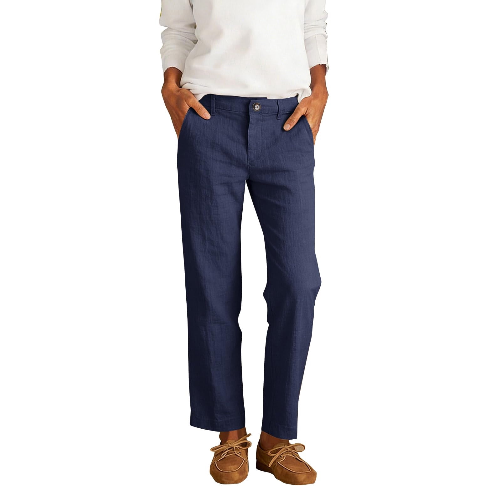 Cagogo Women's Straight Mid Rise Trousers with Pockets Casual Regular ...