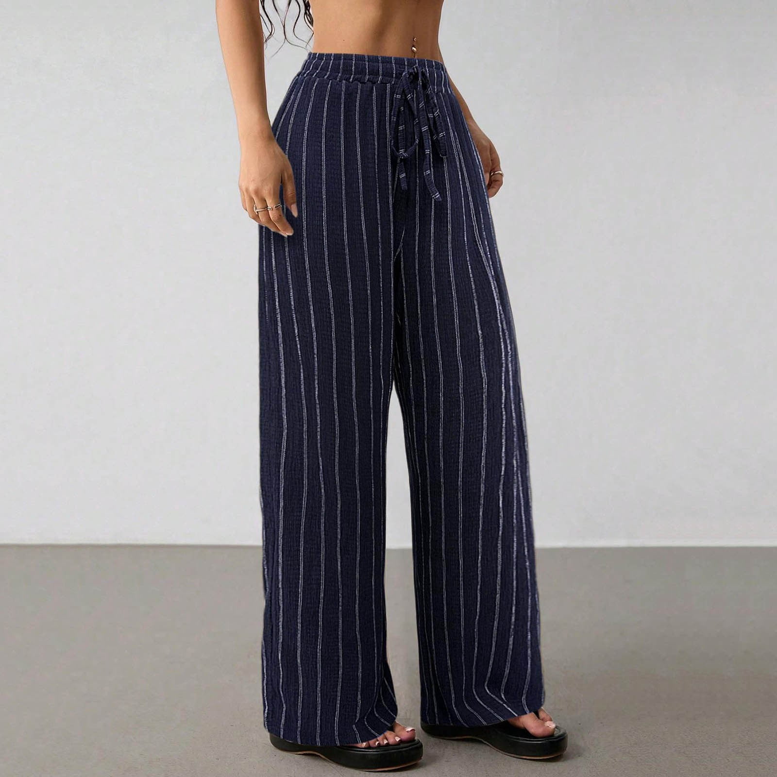 Cagogo Women's Striped Wide Leg Pants High Waisted Flowy Casual Long ...