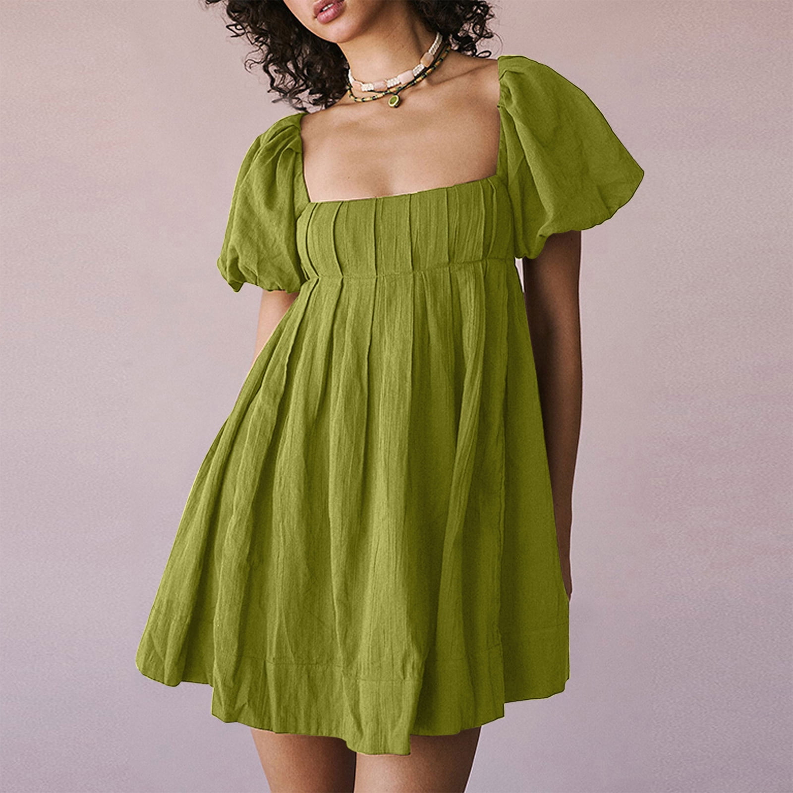 Cagogo Women's Summer Flowy Pleated Short Mini Cotton Swing Sun Dresses ...