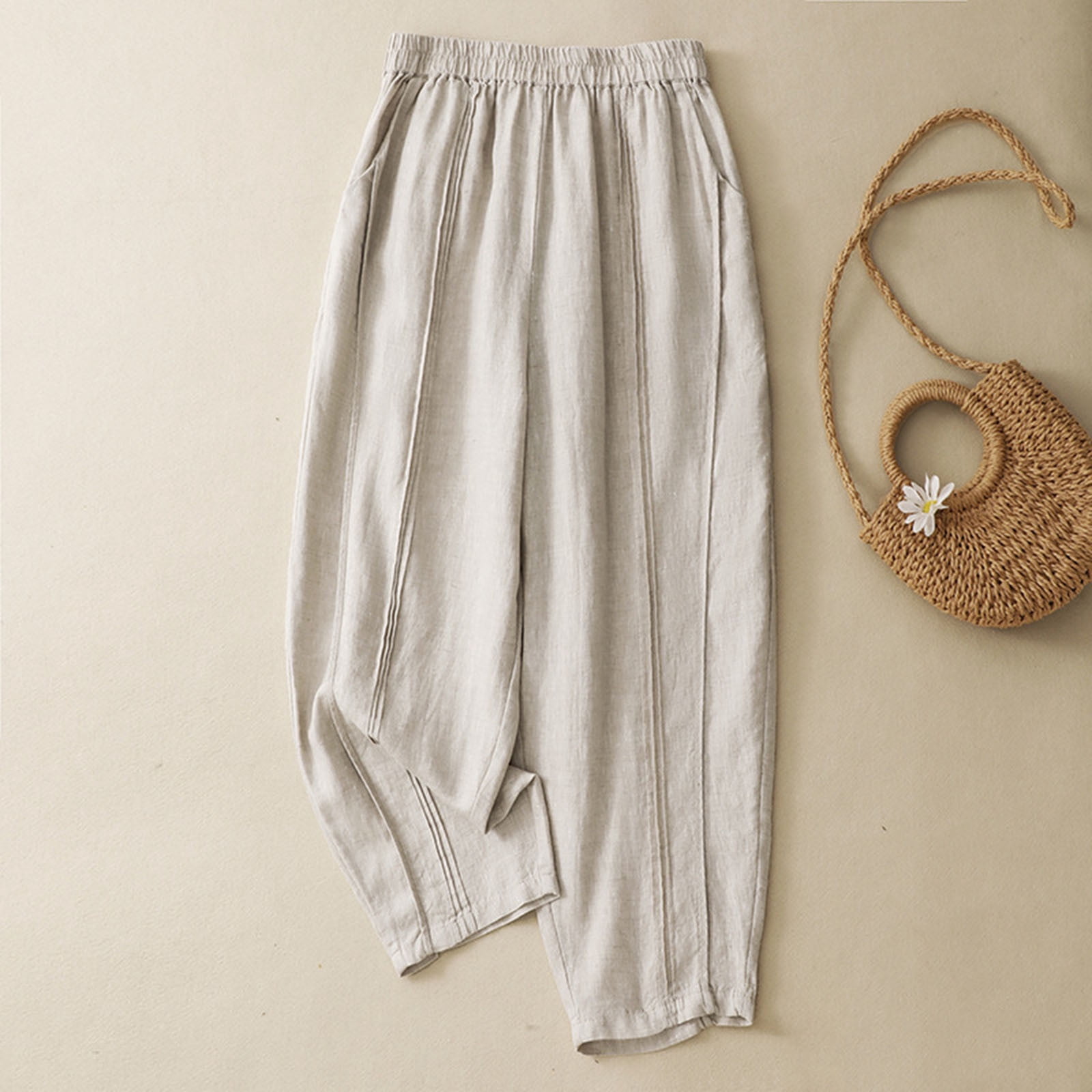 Cagogo Women's Wide Leg Ankle Pants Elastic Waist Flowy Casual Loose ...