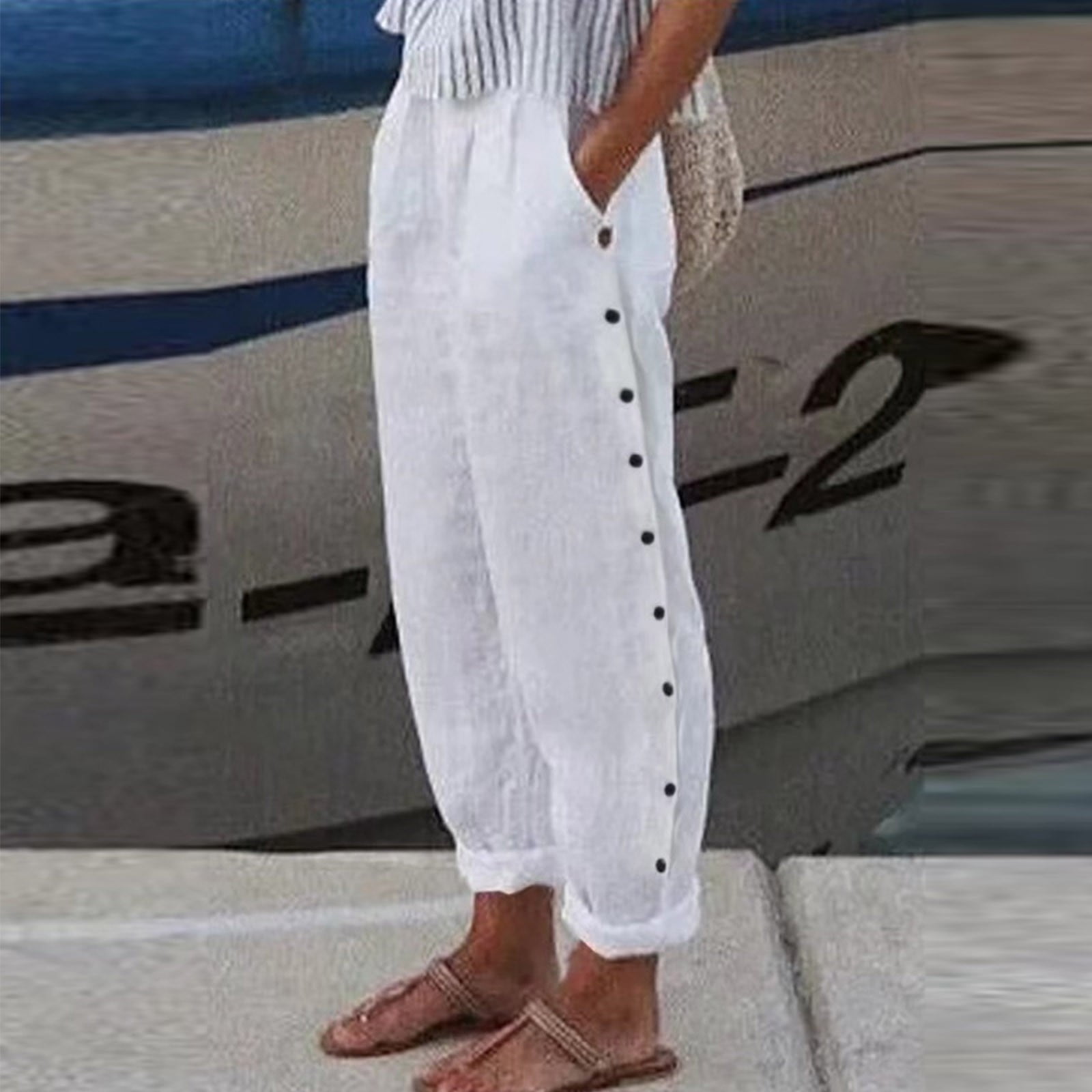Cagogo Women's Wide Leg Elastic Waist Lounge Pants with Pockets Solid ...