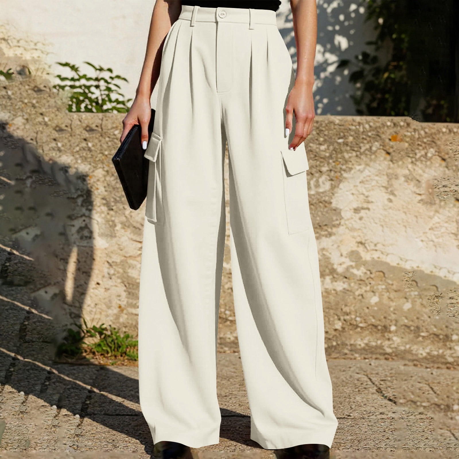 Cagogo Women's Wide Leg High Waisted Cargo Pants with Pockets Casual ...
