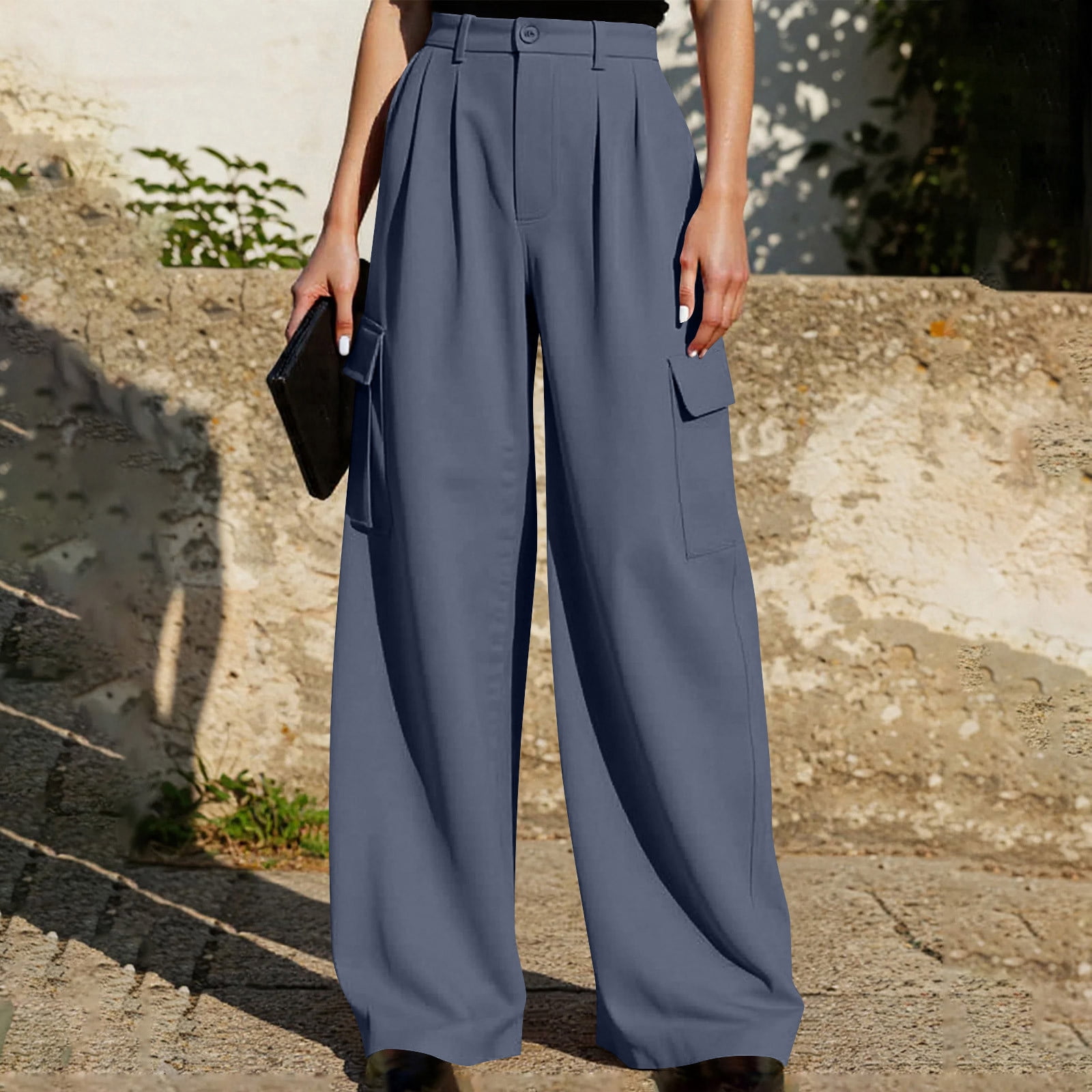Cagogo Women's Wide Leg High Waisted Cargo Pants with Pockets Casual ...
