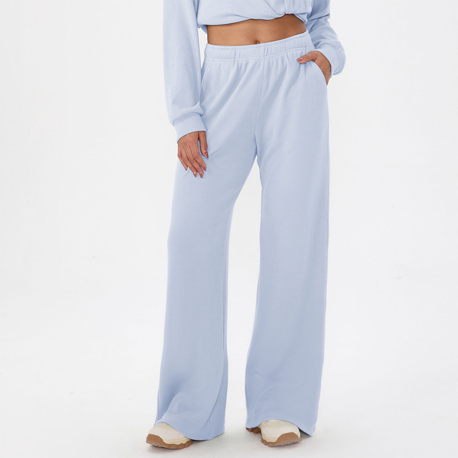 Cagogo Women's Wide Leg High Waisted Lounge Pants with Pockets Flowy ...
