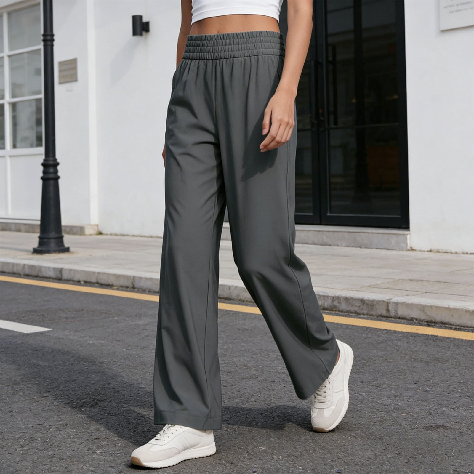 Cagogo Women's Wide Leg High Waisted Lounge Pants with Pockets Flowy ...