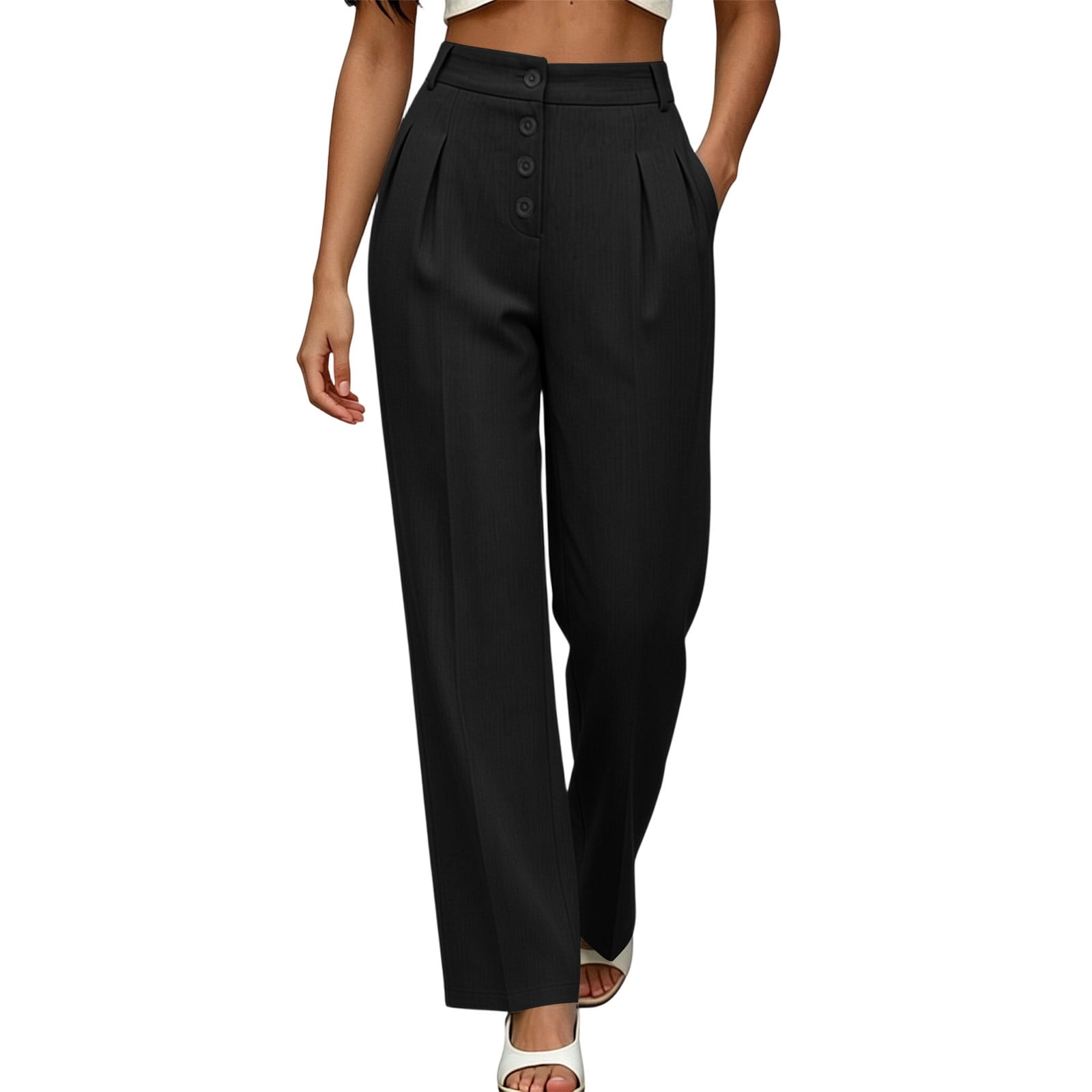 Cagogo Women's Wide Leg High Waisted Trousers with Pockets Button ...