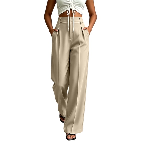 Cagogo Women's Wide Leg High Waisted Trousers with Pockets Solid ...