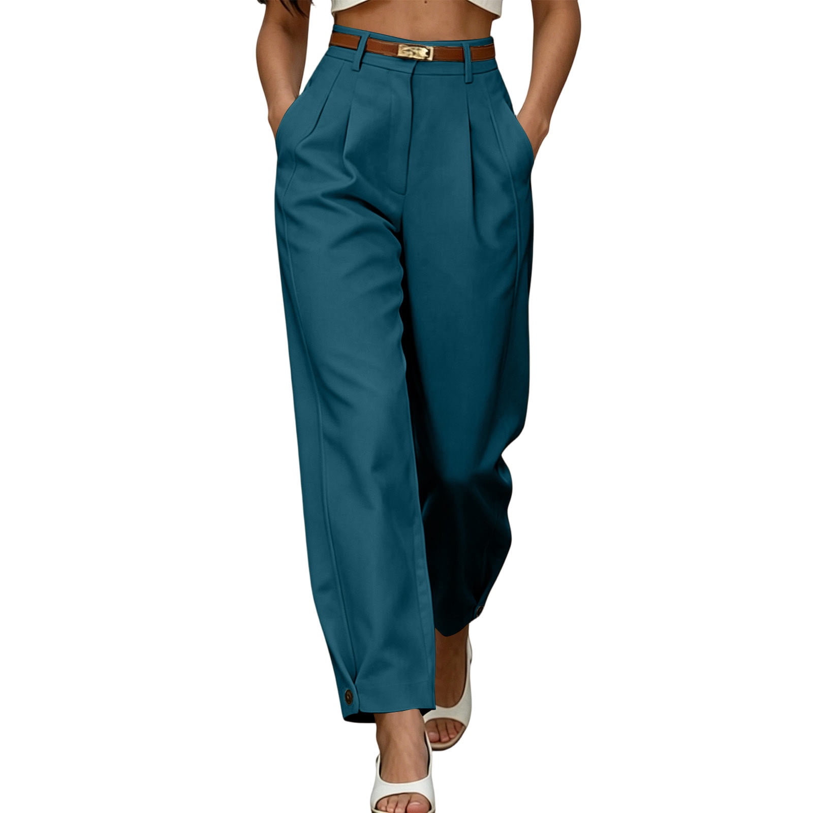 Cagogo Women's Wide Leg High Waisted Trousers with Pockets Solid ...