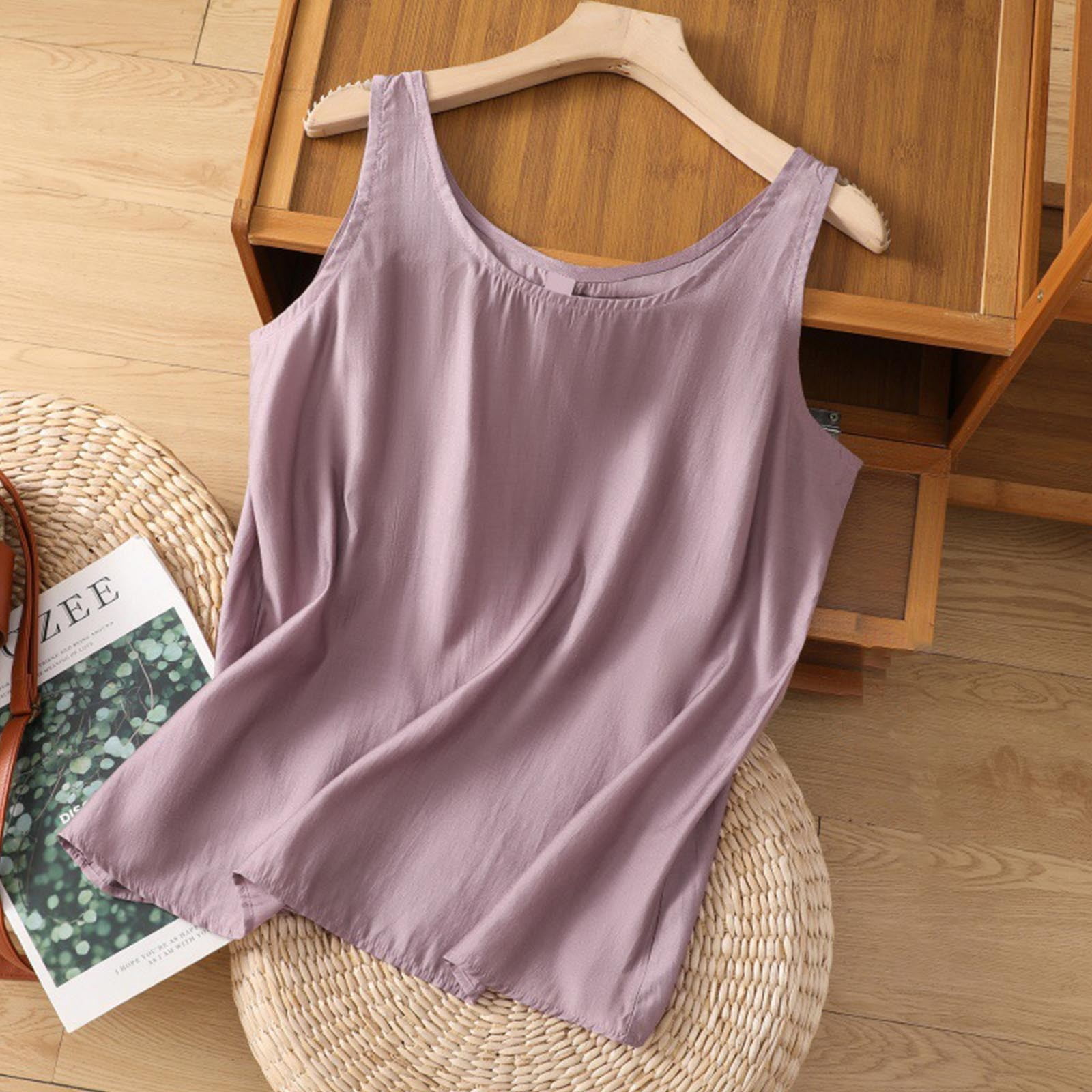 Cagogo Womens Spaghetti Strap Sleeveless Cotton Linen Tank Tops Under ...