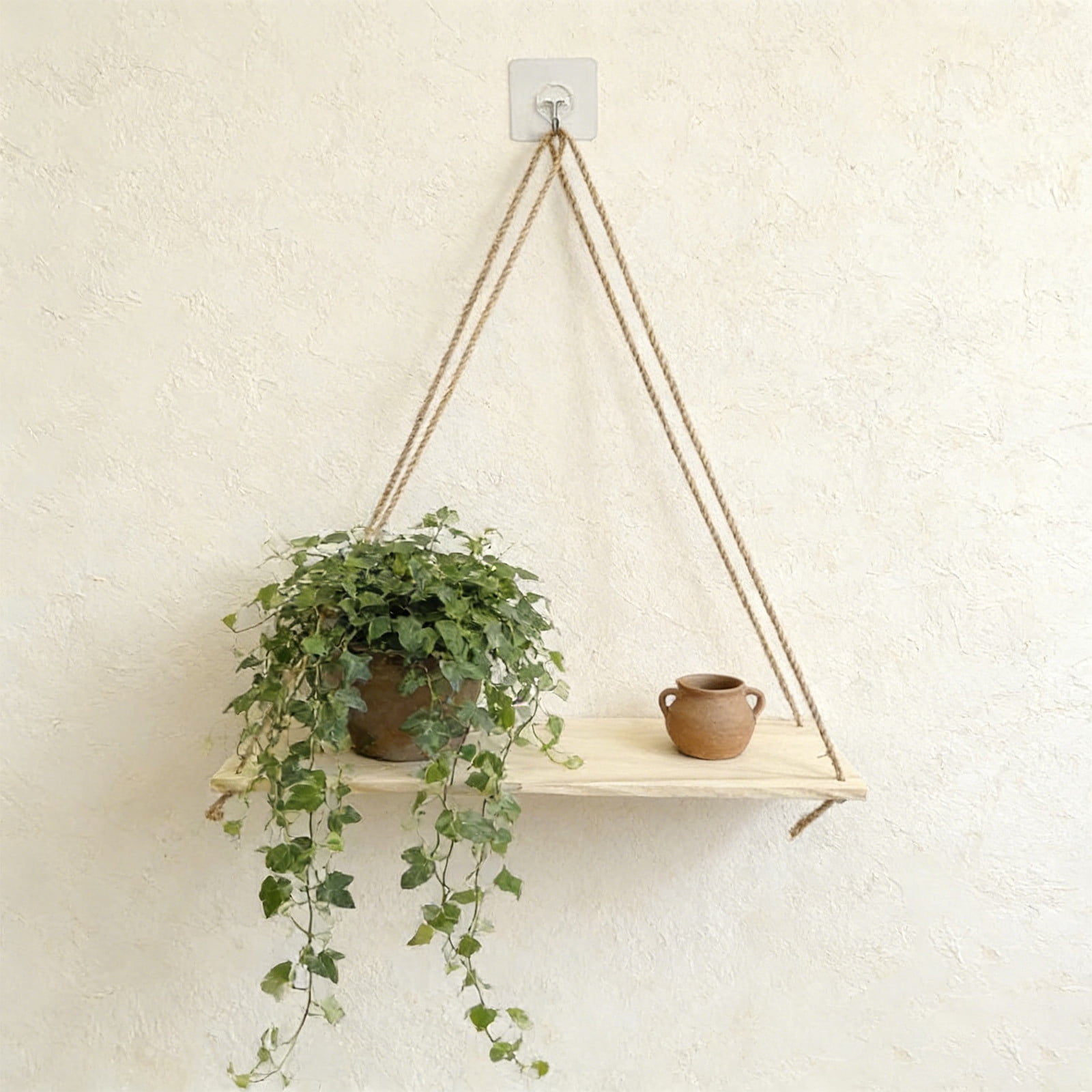 Cagogo Wooden Hanging Shelf With Rope, Wall Mounted Storage For Living ...
