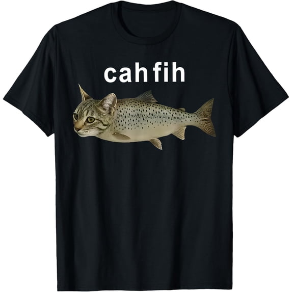 Cah Fih Catfish Misspelled Fish Meme Cat Calling Random Mens T-Shirt ...