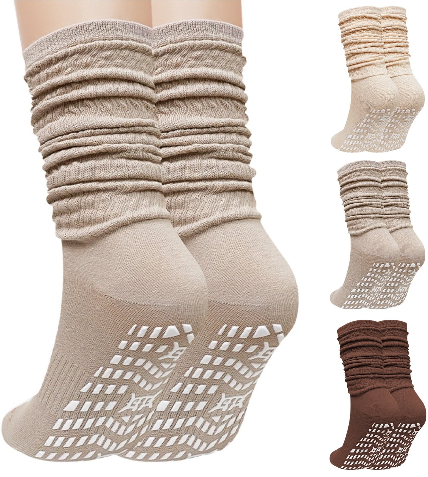 Slouch Socks with Grip, CaiDieNu 3 Pairs Pilate Socks, Non Slip Socks ...