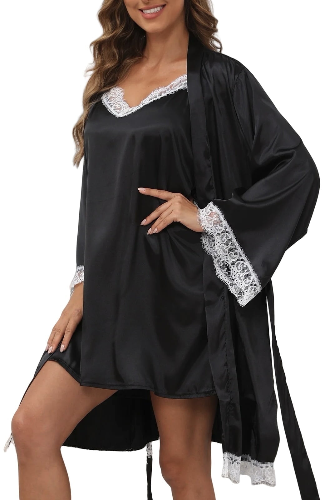 Lingerie for Women, CaiDieNu Womens lingerie, Women's Silk Robe Set 2 ...