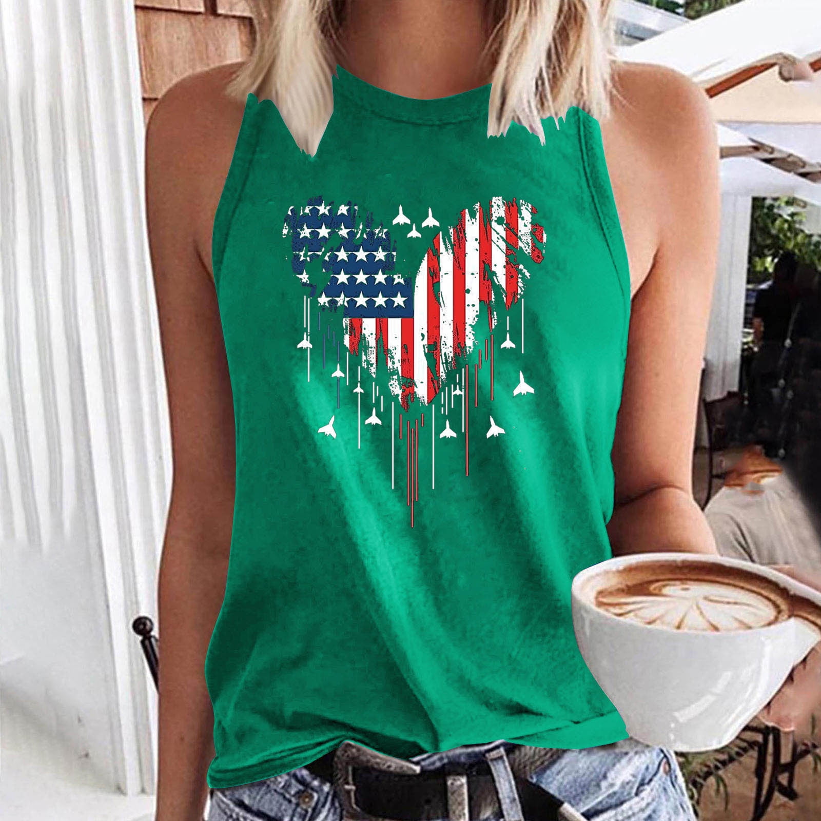 CaiJunJia American Flag Red White Blue Stars Tank Tops for Women 4th of ...
