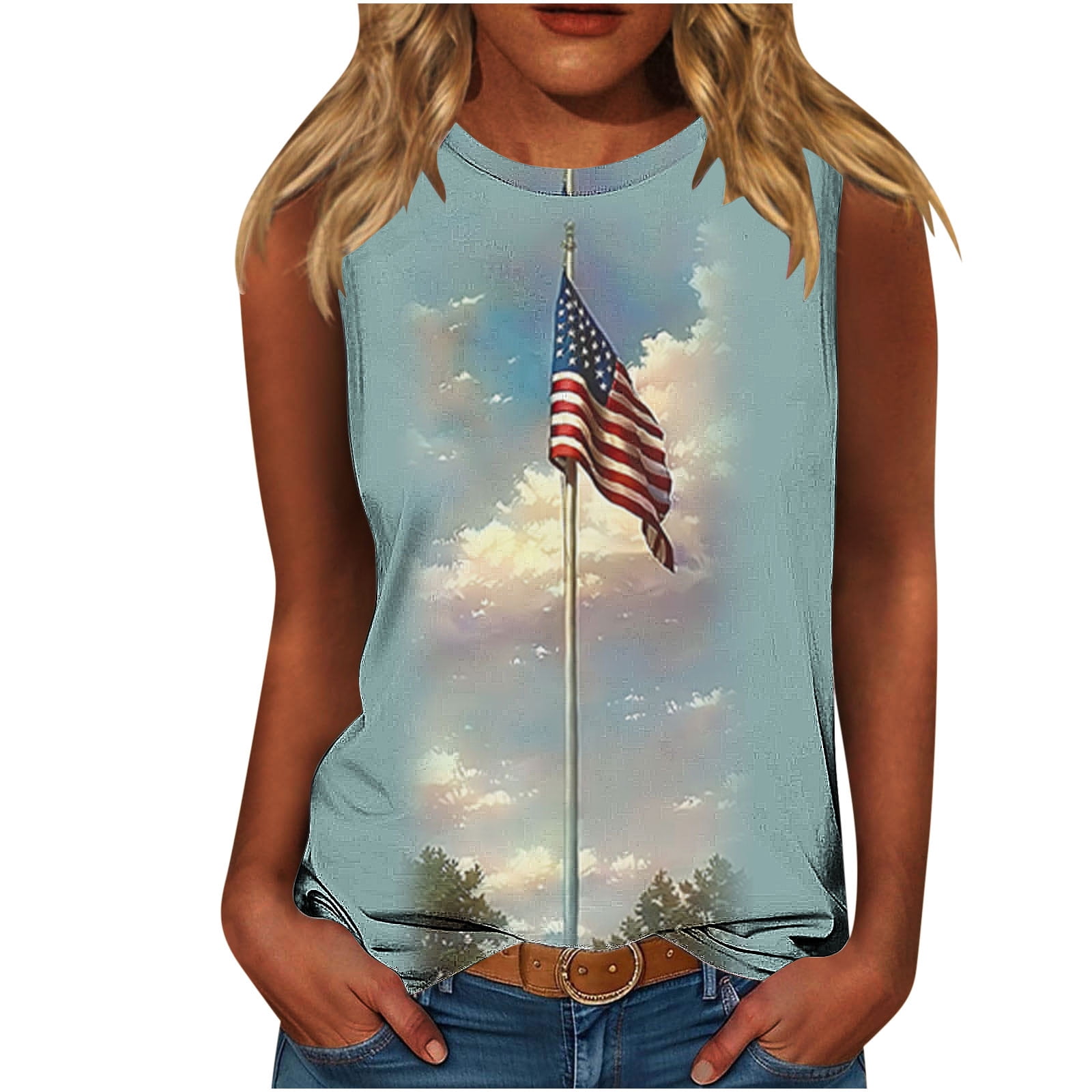 CaiJunJia American Flag Tank Top for Women 4th of July Patriotic ...